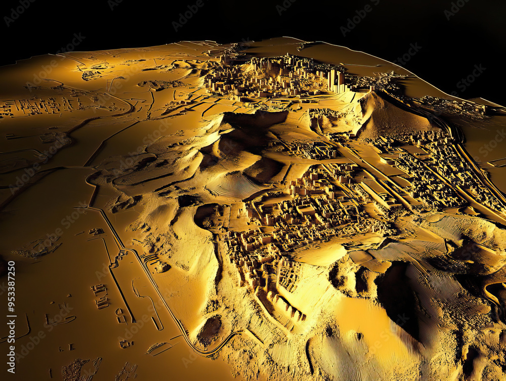 Technical aerial visual, 3D LiDAR GIS aerial map satellite scan model ...