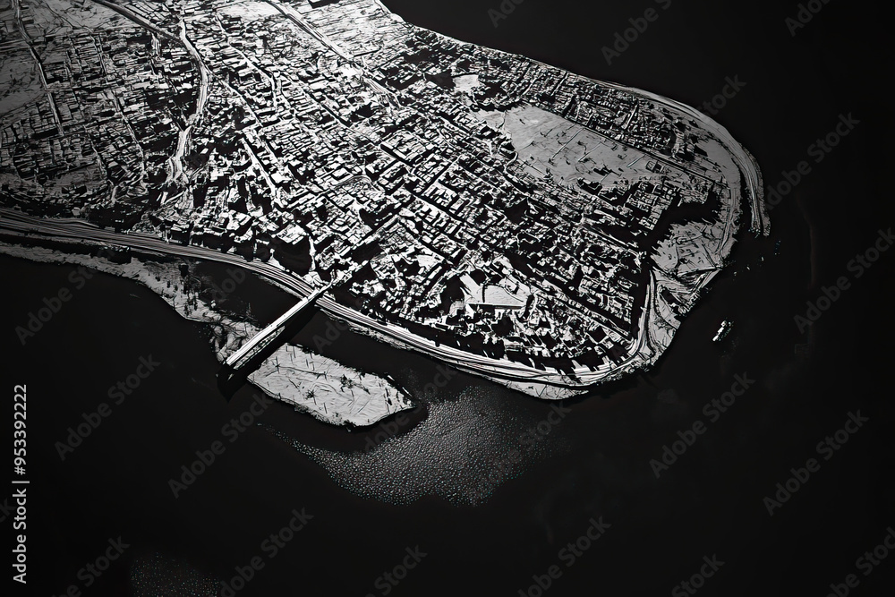 Technical aerial visual, 3D LiDAR GIS aerial map satellite scan model ...