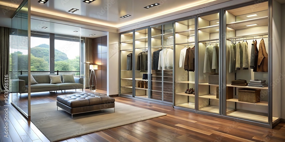 Sleek, frameless glass doors with silver handles glide effortlessly ...