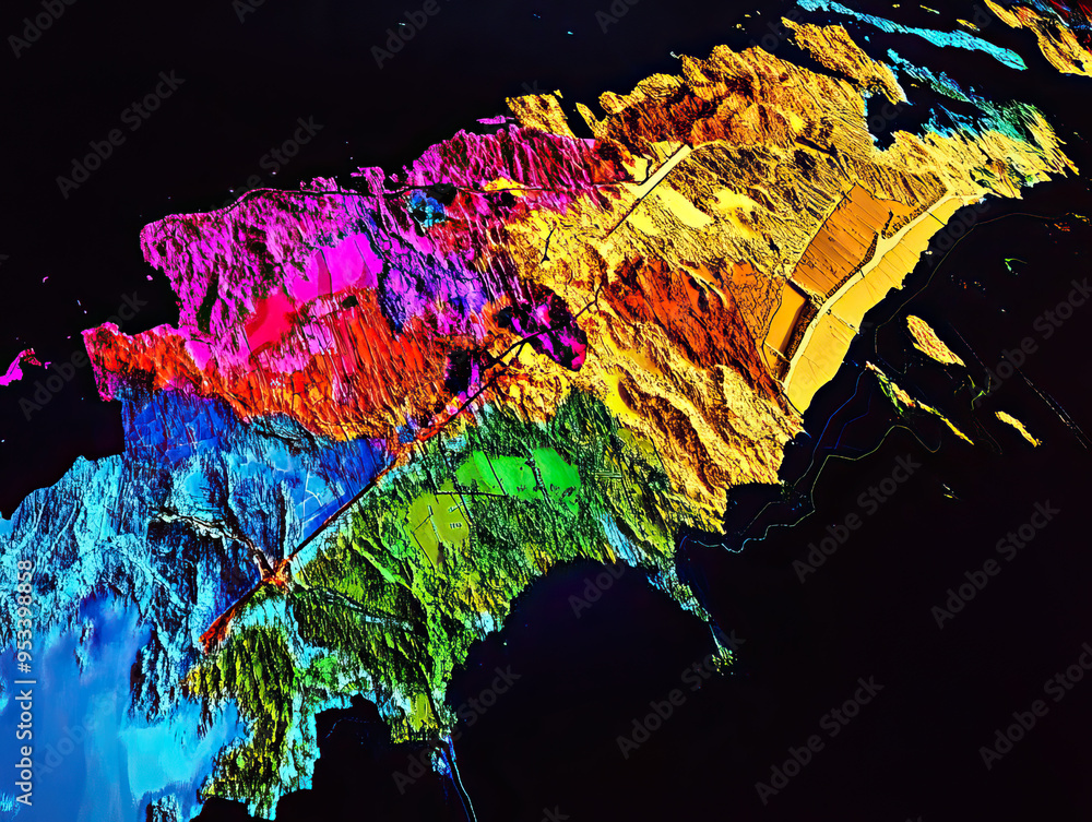 Technical aerial visual, 3D LiDAR GIS aerial map satellite scan model ...