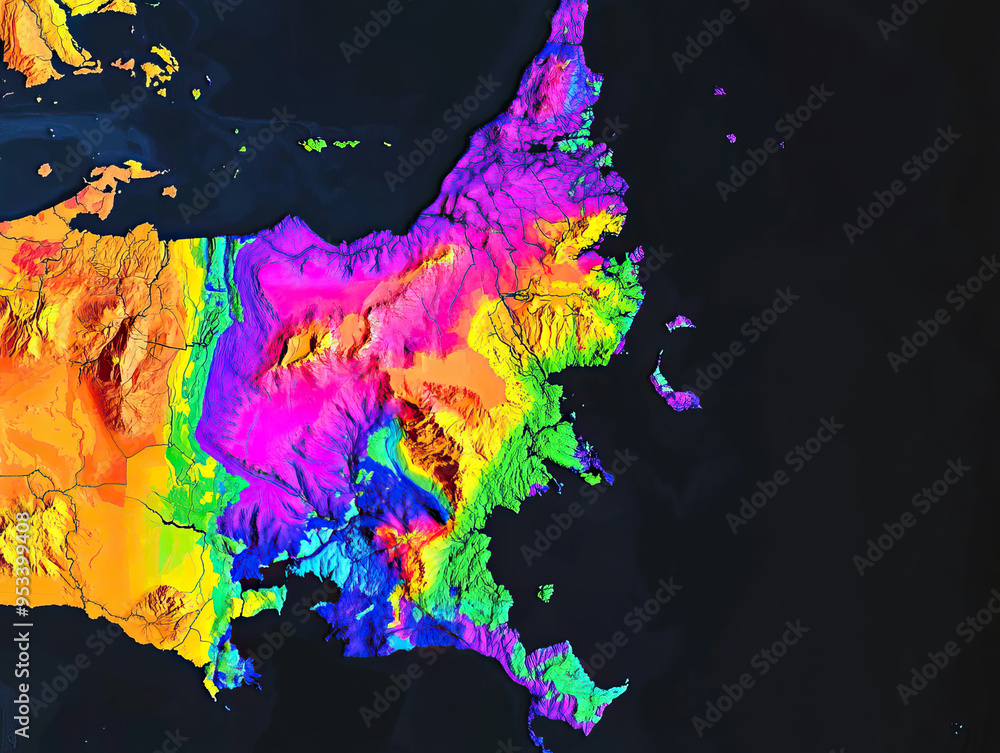 Technical aerial visual, 3D LiDAR GIS aerial map satellite scan model ...