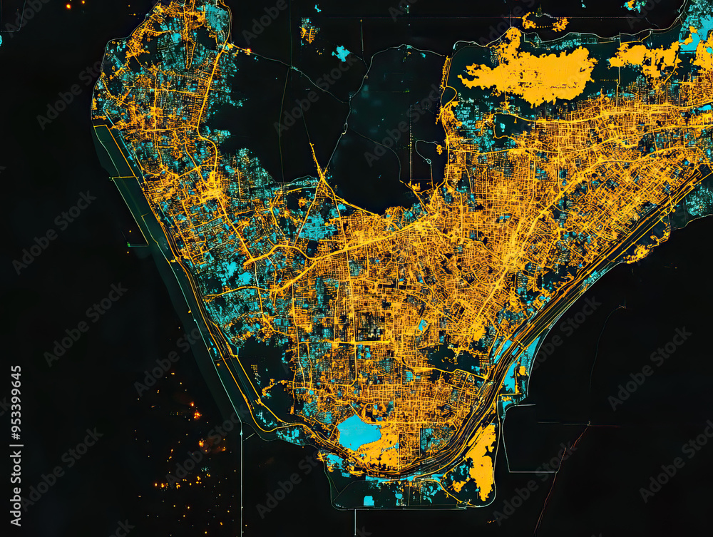 Technical aerial visual, 3D LiDAR GIS aerial map satellite scan model ...