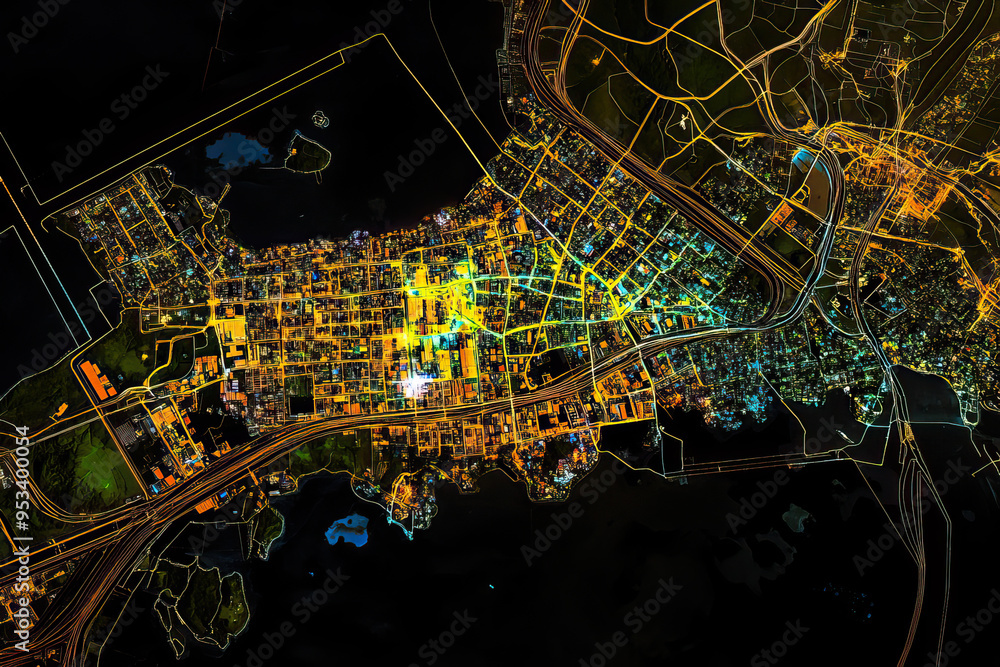 Technical aerial visual, 3D LiDAR GIS aerial map satellite scan model ...