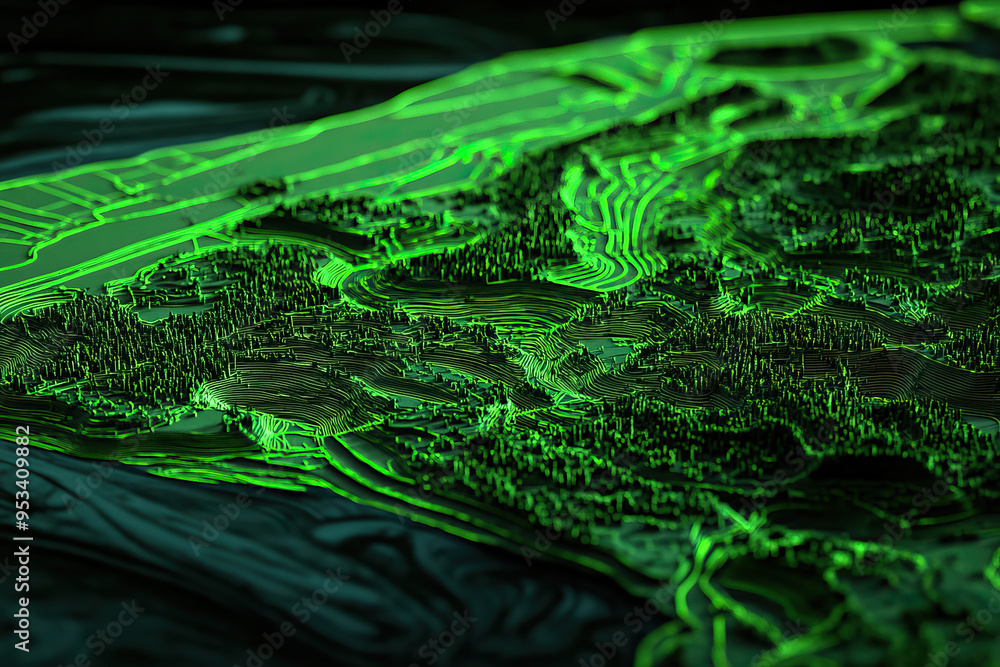 Technical aerial visual, 3D LiDAR GIS aerial map satellite scan model ...