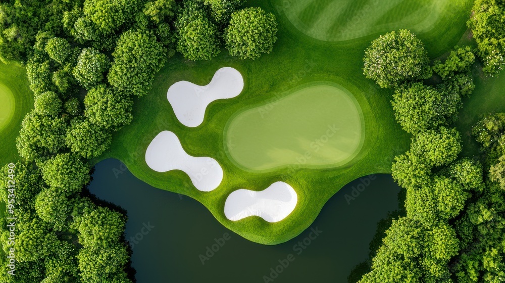 Aerial View of Immaculate Symmetrical Golf Course Layout with Sand ...