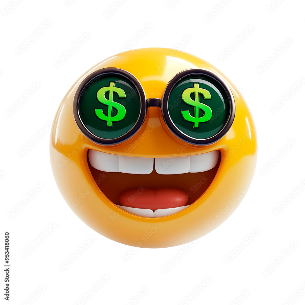 isolated 3d emoji happy face on plain background money emoticons ...