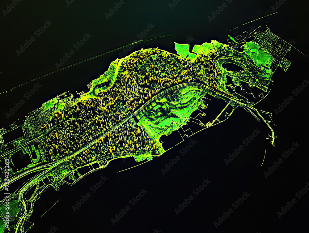 Technical aerial visual, 3D LiDAR GIS aerial map satellite scan model ...