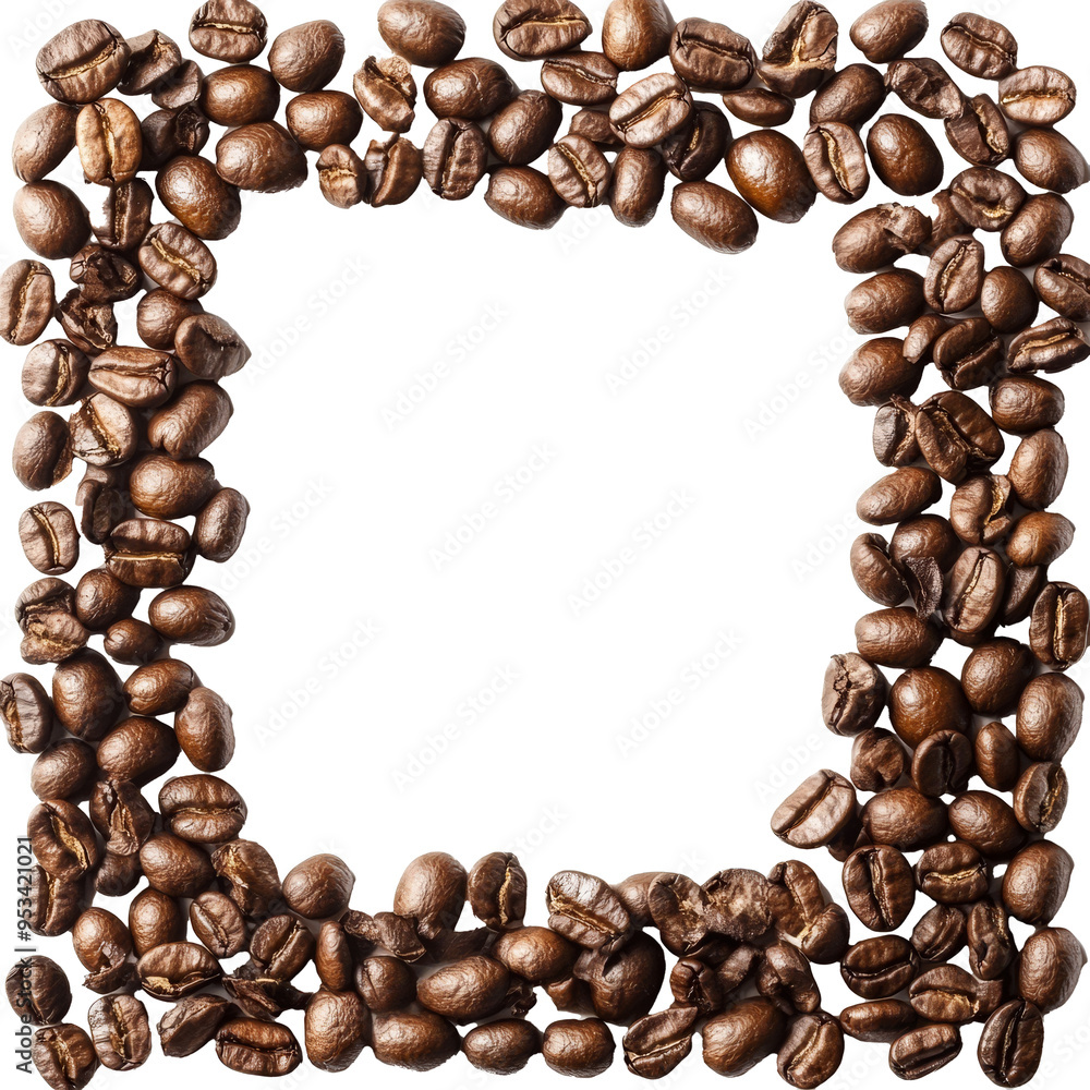 Coffee beans are artistically placed in a square frame, highlighting ...