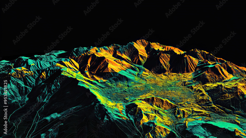 Technical aerial visual, 3D LiDAR GIS aerial map satellite scan model ...