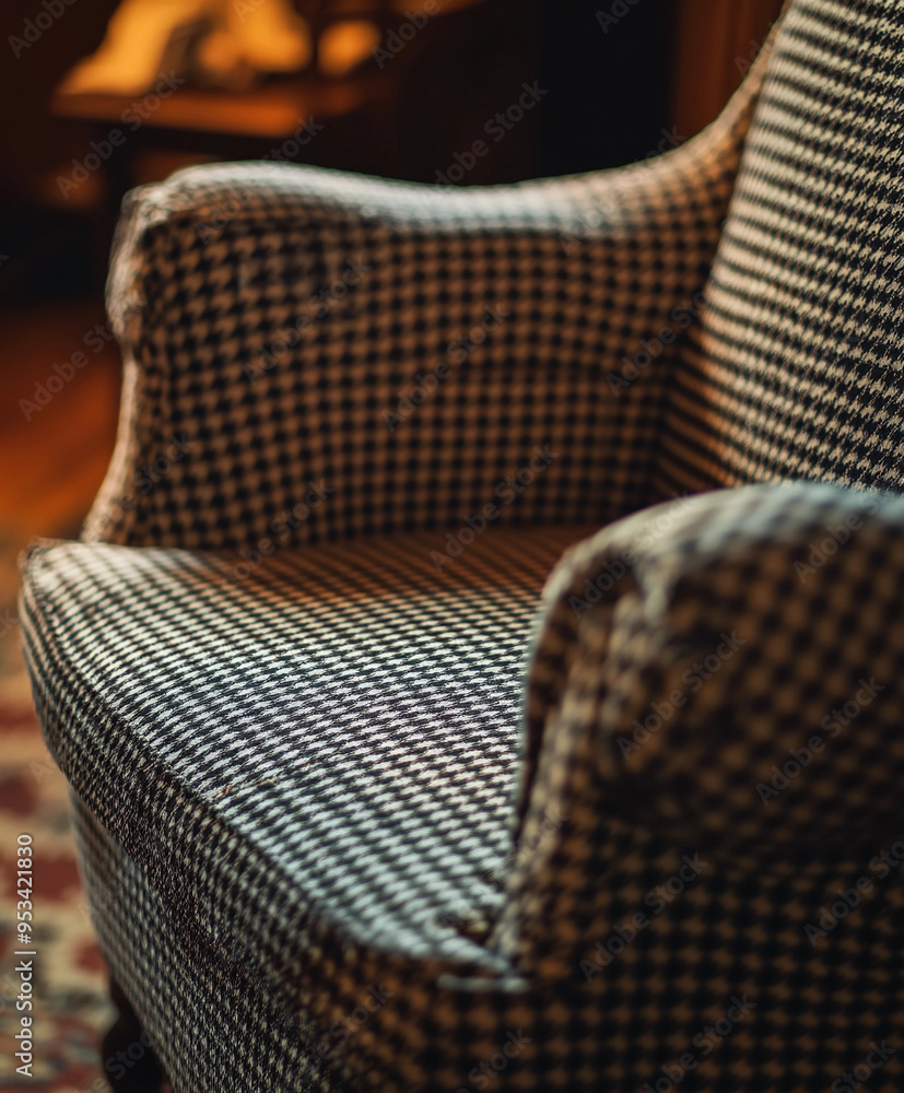 Houndstooth pattern upholstery on a vintage armchair, with the pattern ...