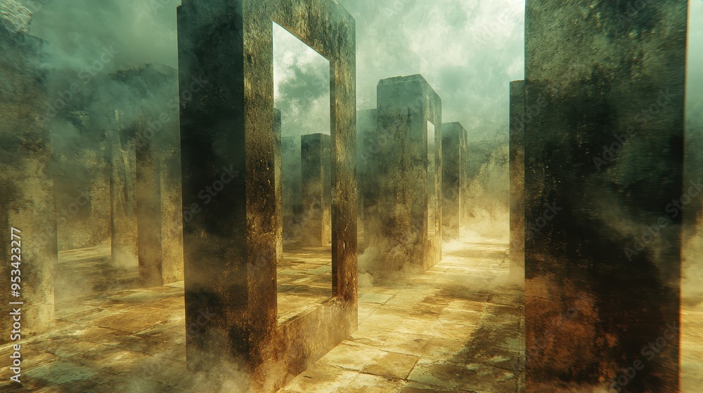 PTSD visualized as a maze with walls of smoke and mirrors (close up ...