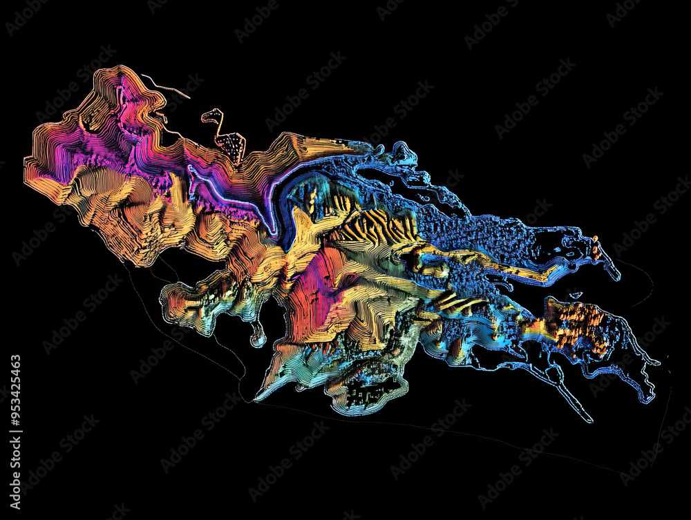 Technical aerial visual, 3D LiDAR GIS aerial map satellite scan model ...