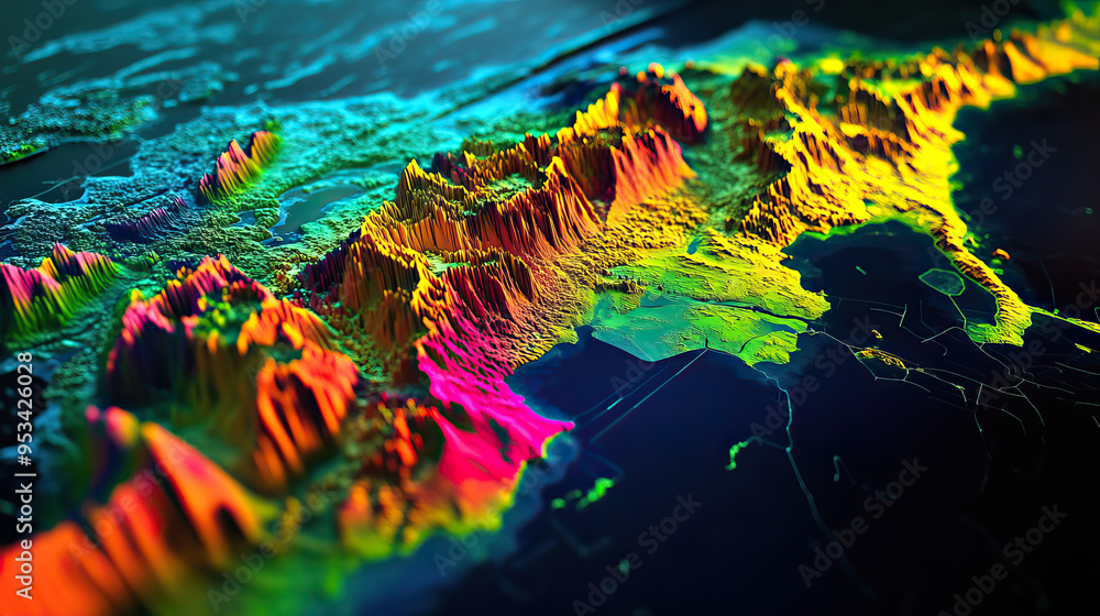 Technical aerial visual, 3D LiDAR GIS aerial map satellite scan model ...