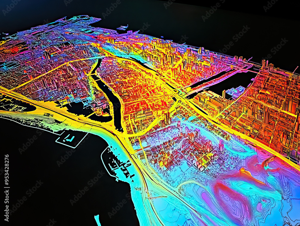 Technical Aerial Visual 3d Lidar Gis Aerial Map Satellite Scan Model Isolated Showing Can Tho