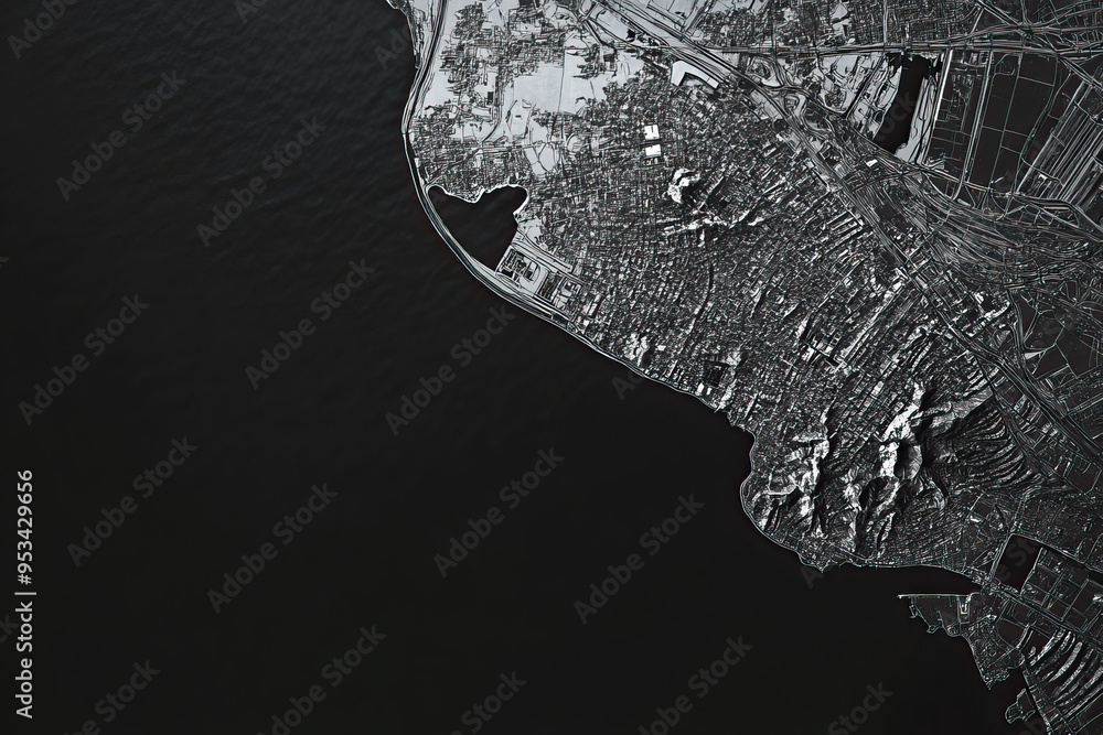 Technical aerial visual, 3D LiDAR GIS aerial map satellite scan model ...