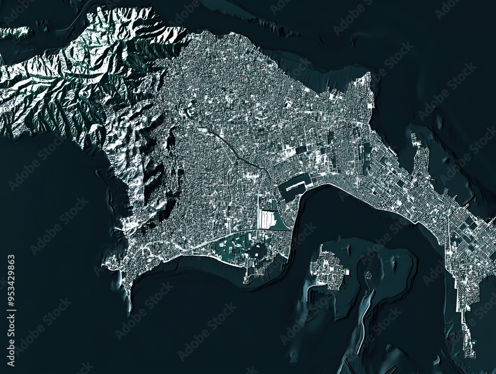Technical aerial visual, 3D LiDAR GIS aerial map satellite scan model ...