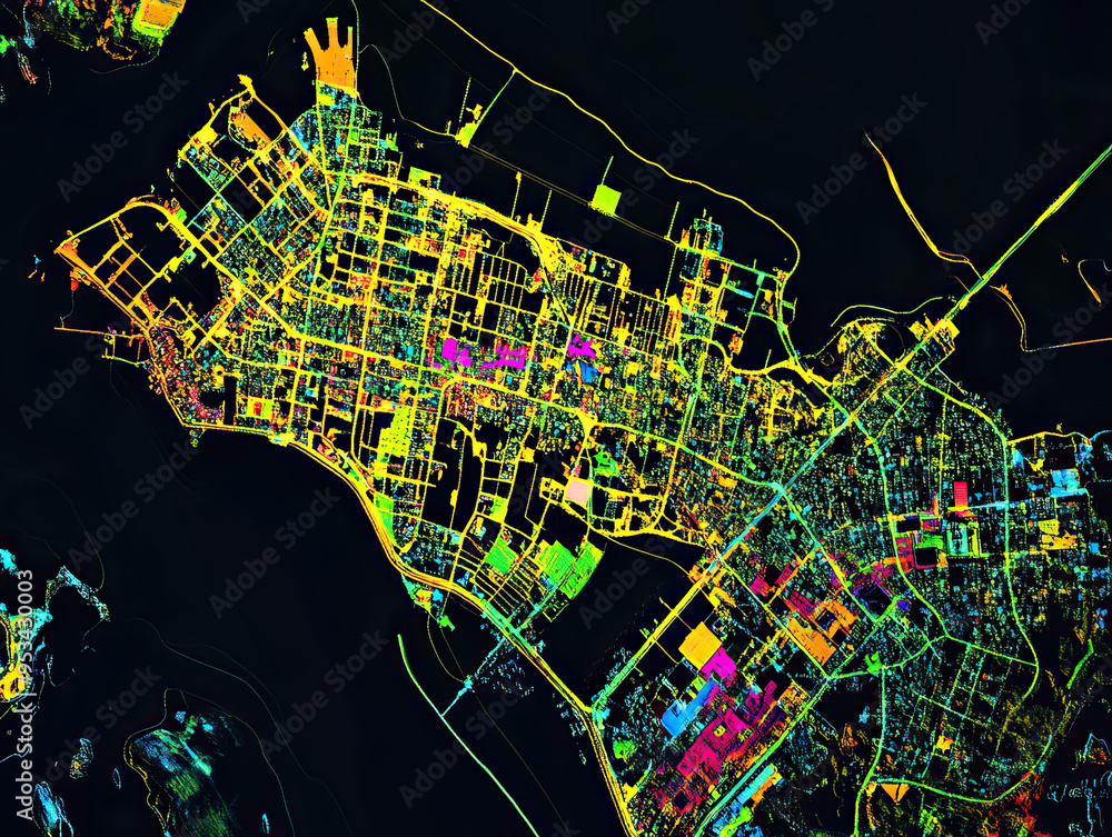 Technical aerial visual, 3D LiDAR GIS aerial map satellite scan model ...