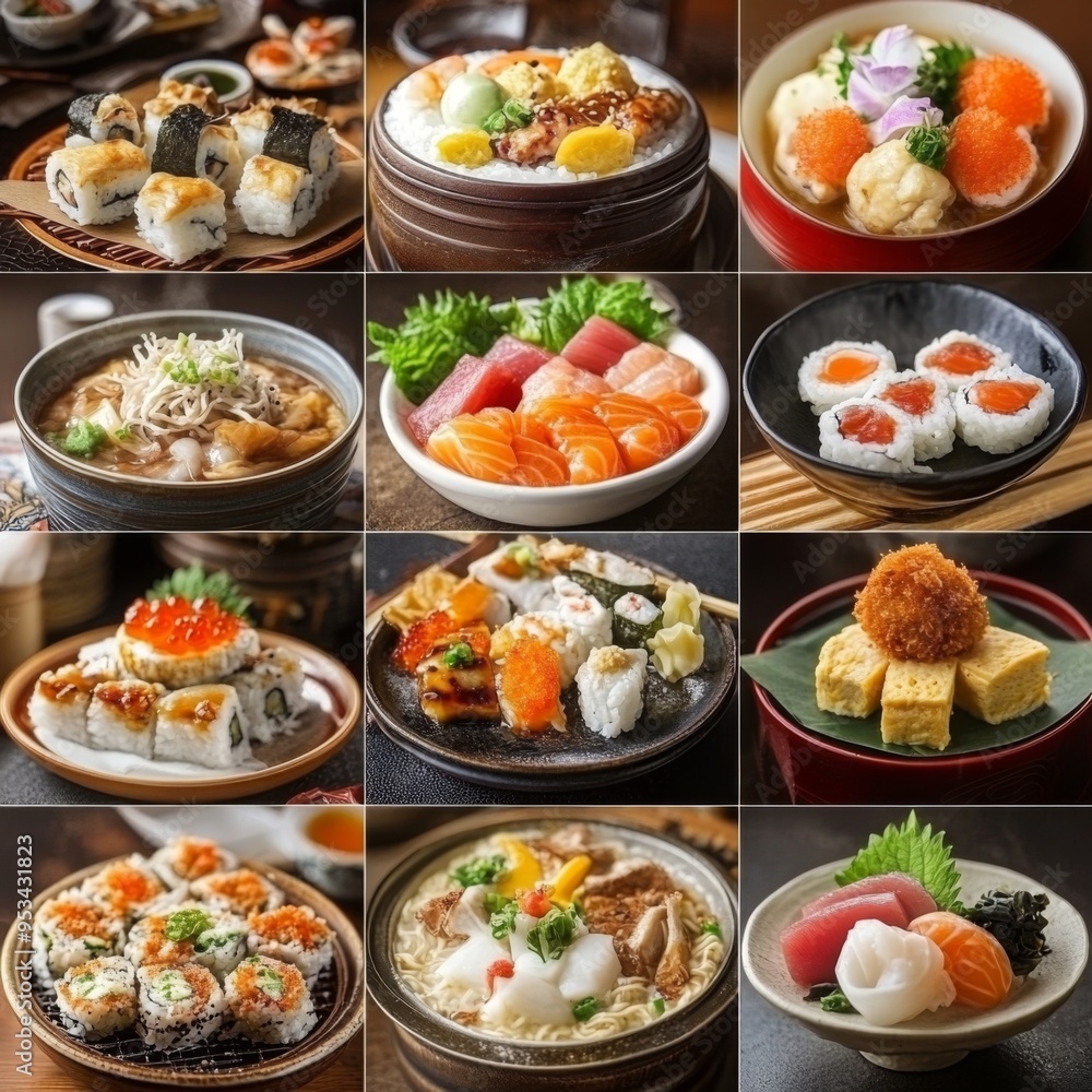 These prompts capture various popular Japanese foods, from sushi and ...