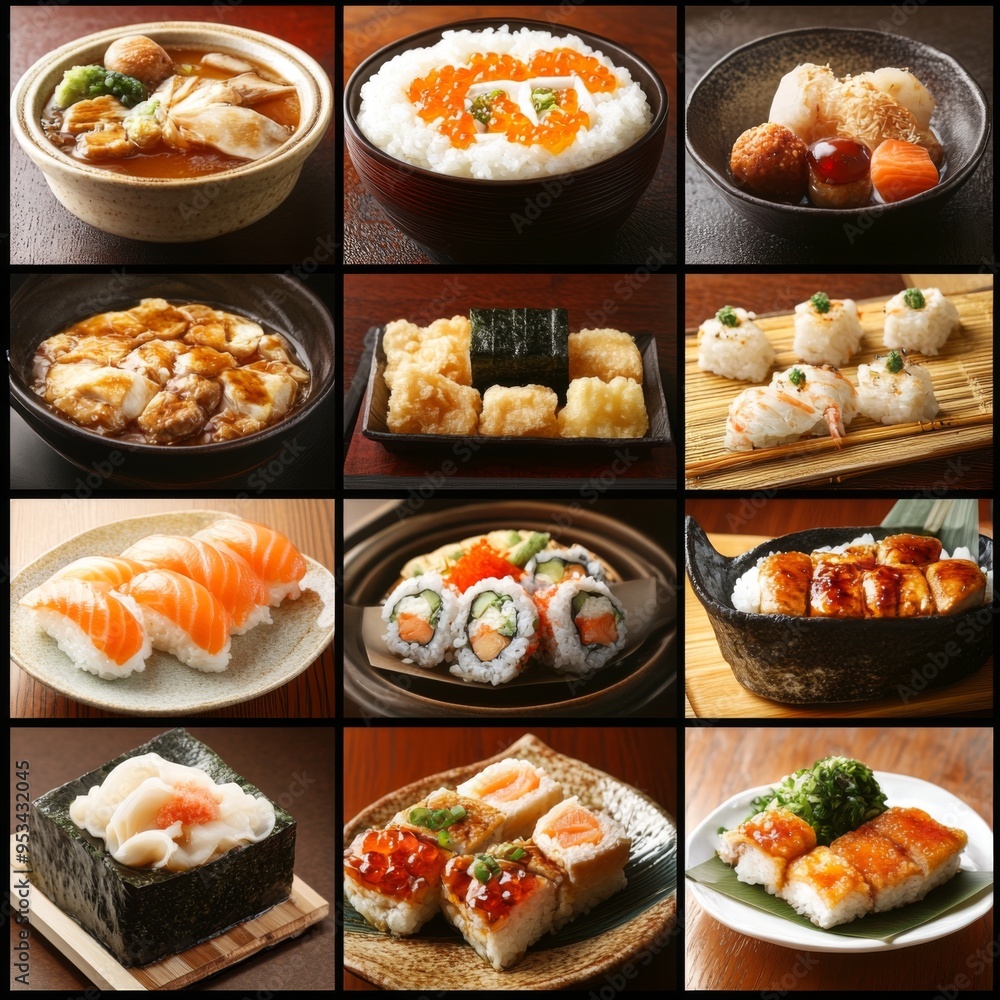These prompts capture various popular Japanese foods, from sushi and ...