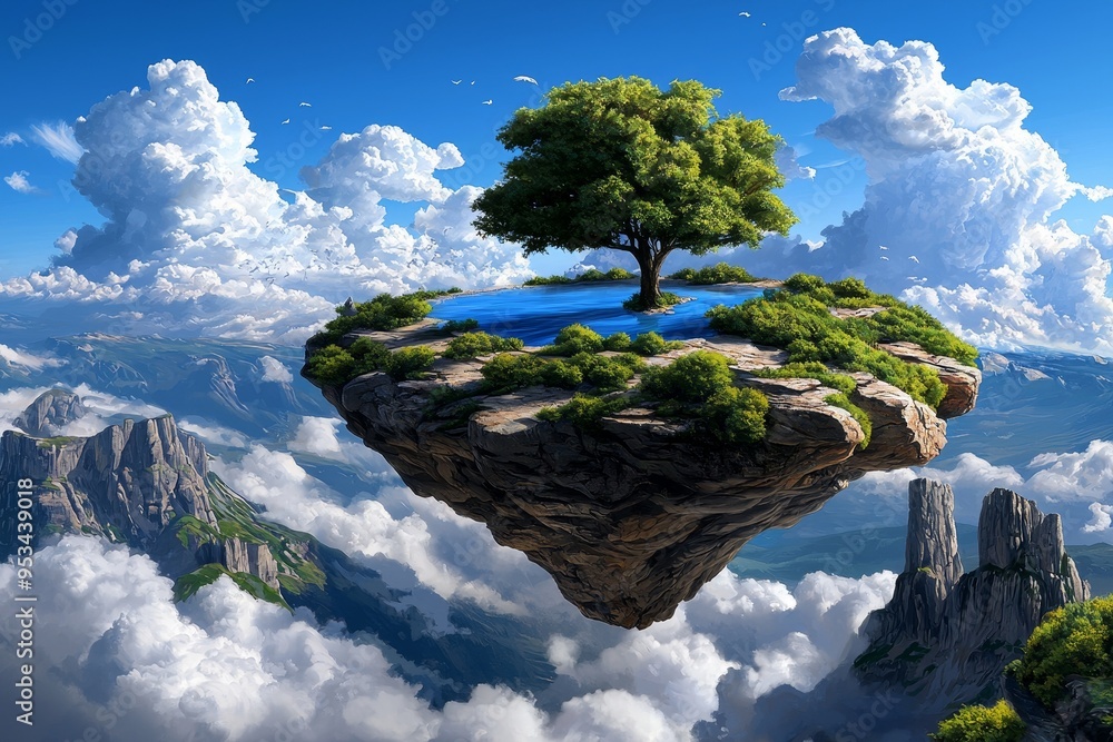 Mystical floating islands in the sky, otherworldly beauty, ethereal ...