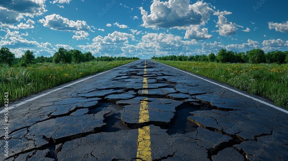 Survivors traversing post-apocalyptic highway, abandoned vehicles ...