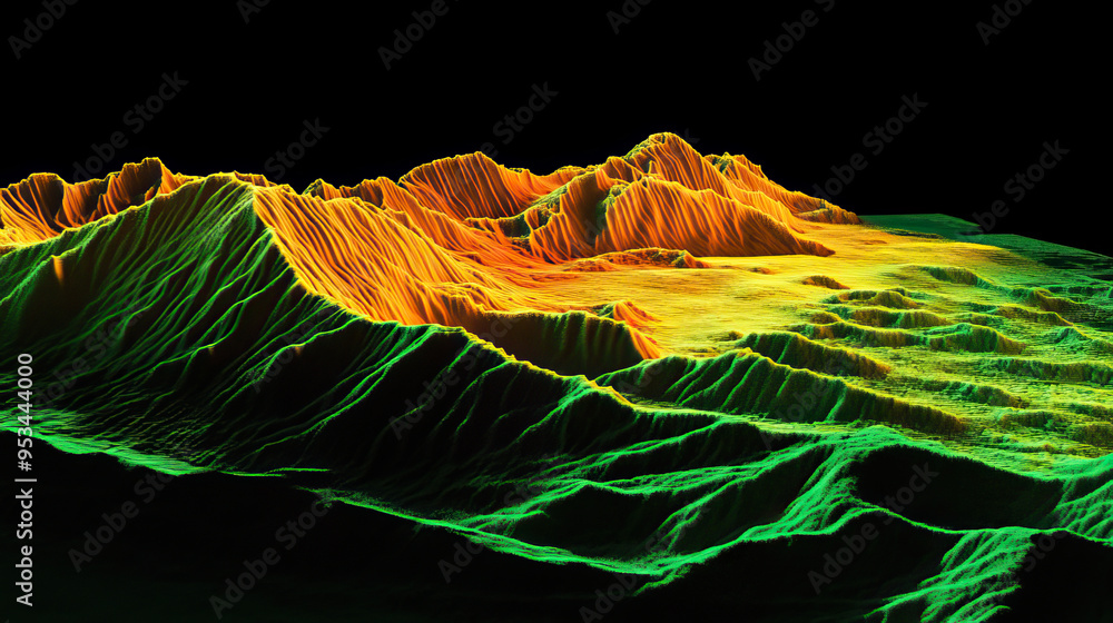 Technical aerial visual, 3D LiDAR GIS aerial map satellite scan model ...