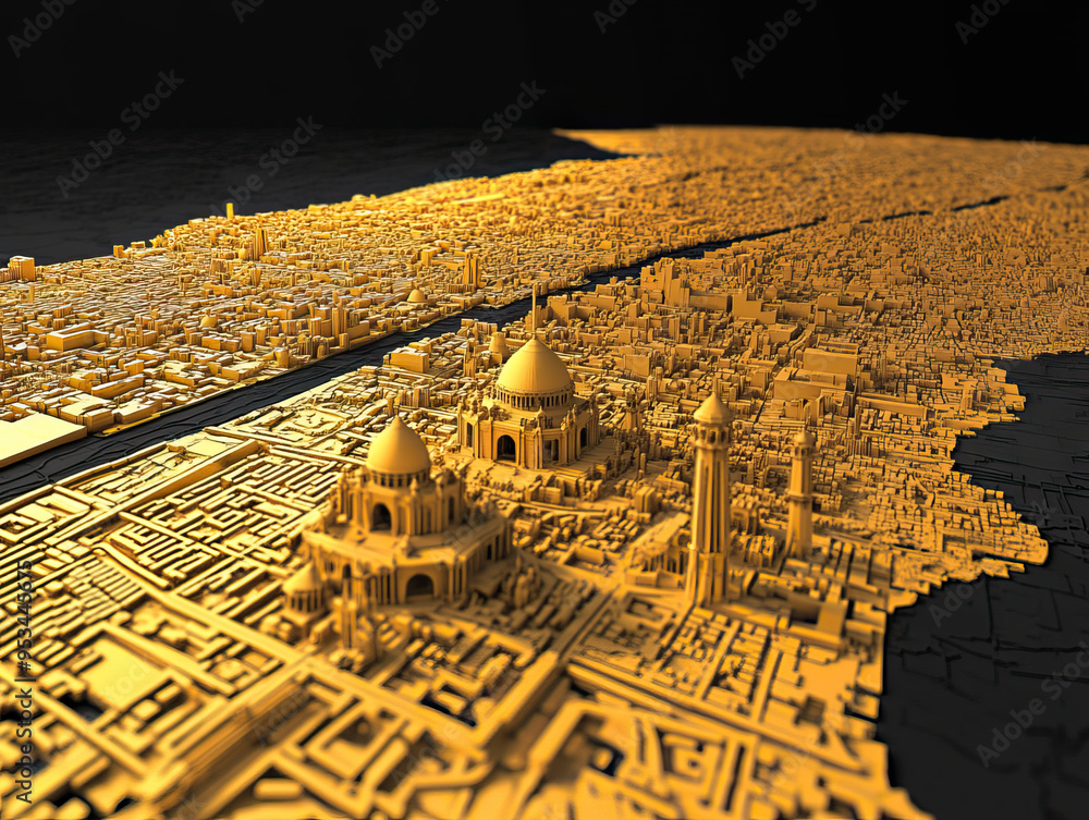 Technical aerial visual, 3D LiDAR GIS aerial map satellite scan model ...