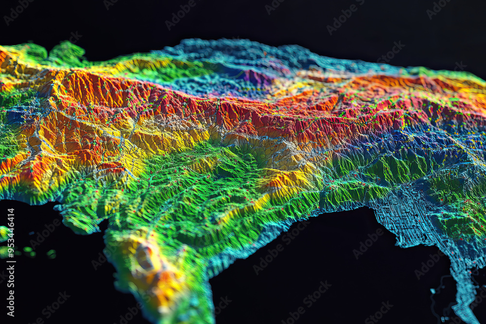Technical aerial visual, 3D LiDAR GIS aerial map satellite scan model ...