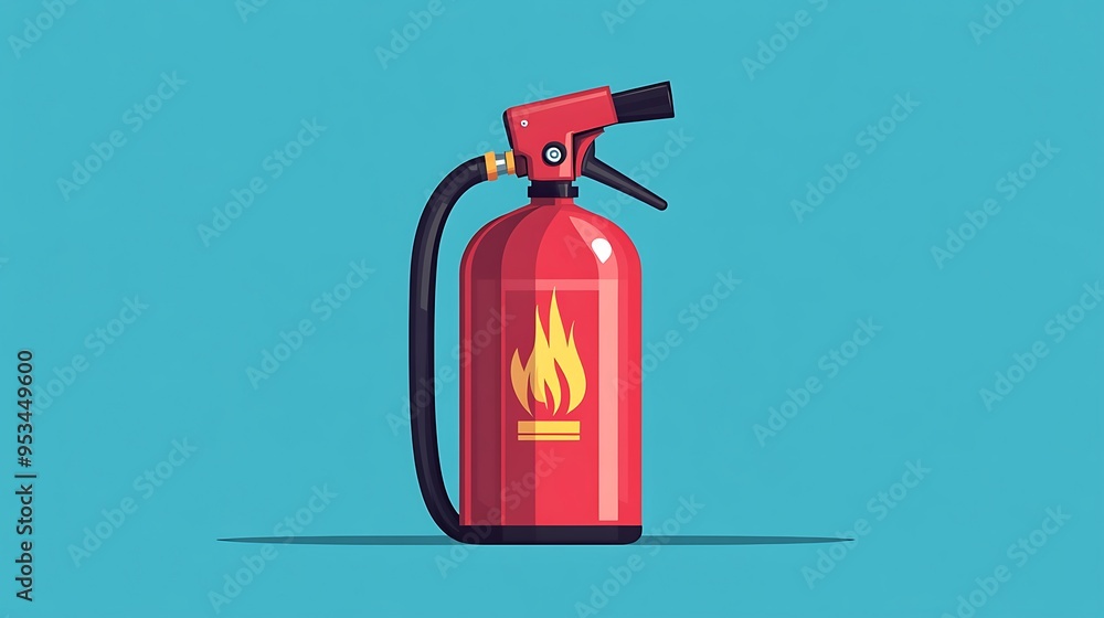 Graphic flat design drawing red fire extinguisher protection with ...
