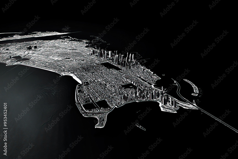 Technical aerial visual, 3D LiDAR GIS aerial map satellite scan model ...