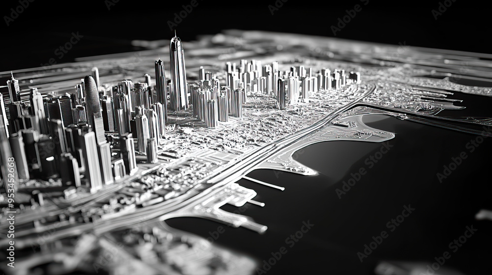 Technical aerial visual, 3D LiDAR GIS aerial map satellite scan model ...