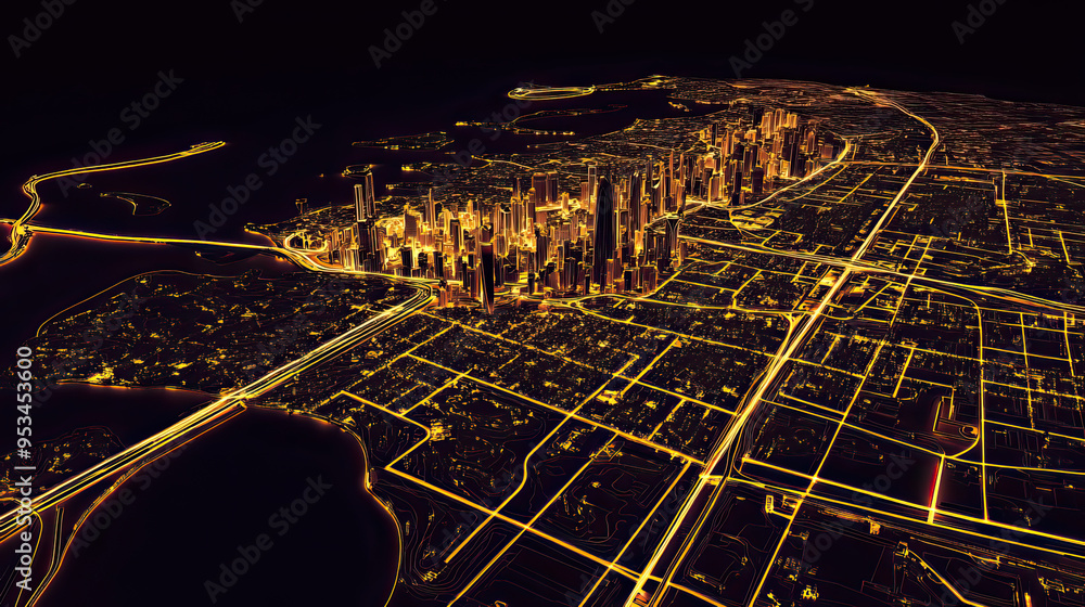 Technical aerial visual, 3D LiDAR GIS aerial map satellite scan model ...