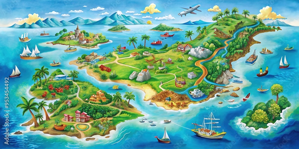 Vibrant illustrated map of the British Virgin Islands, showcasing ...