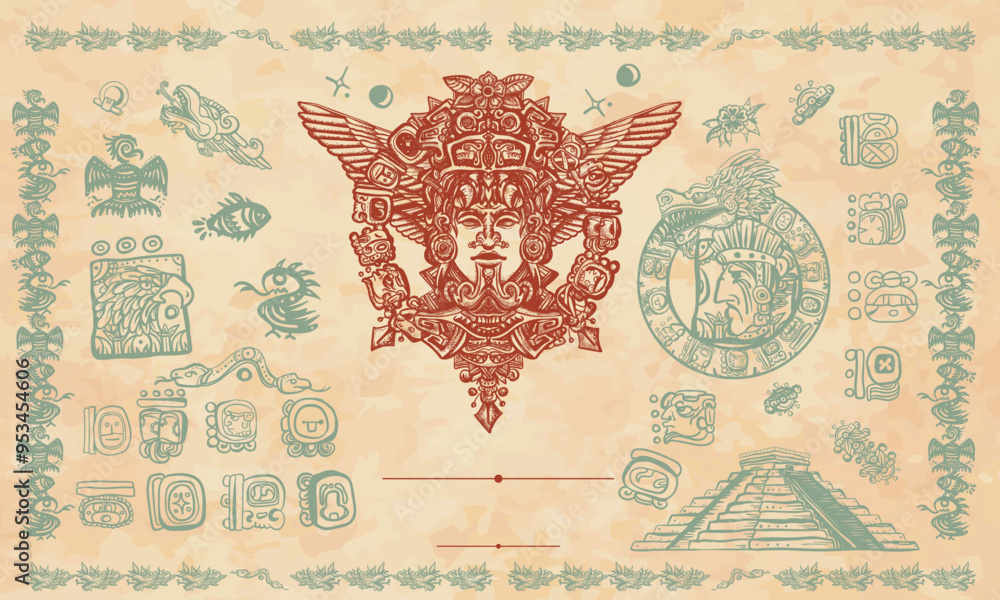 Mayan pyramids, glyphs and old totem. Chichen Itza. Ancient ...