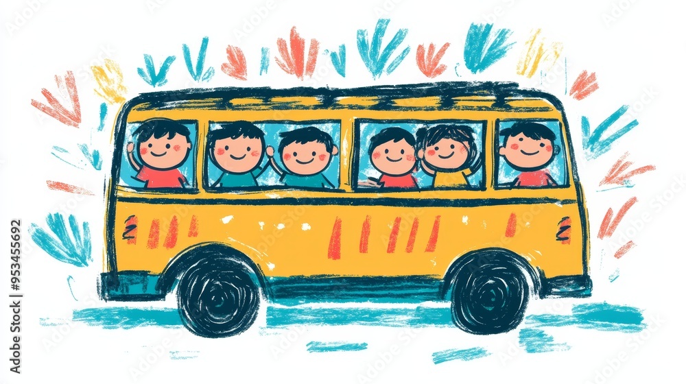 Happy school bus clipart with cheerful children ready for back to ...