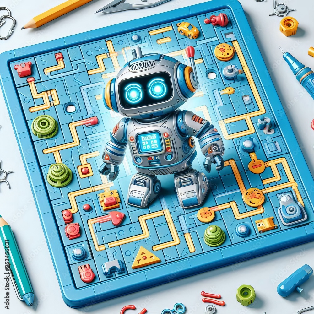 Robot Puzzle Maze Game A maze game where kids can build and pro Stock ...