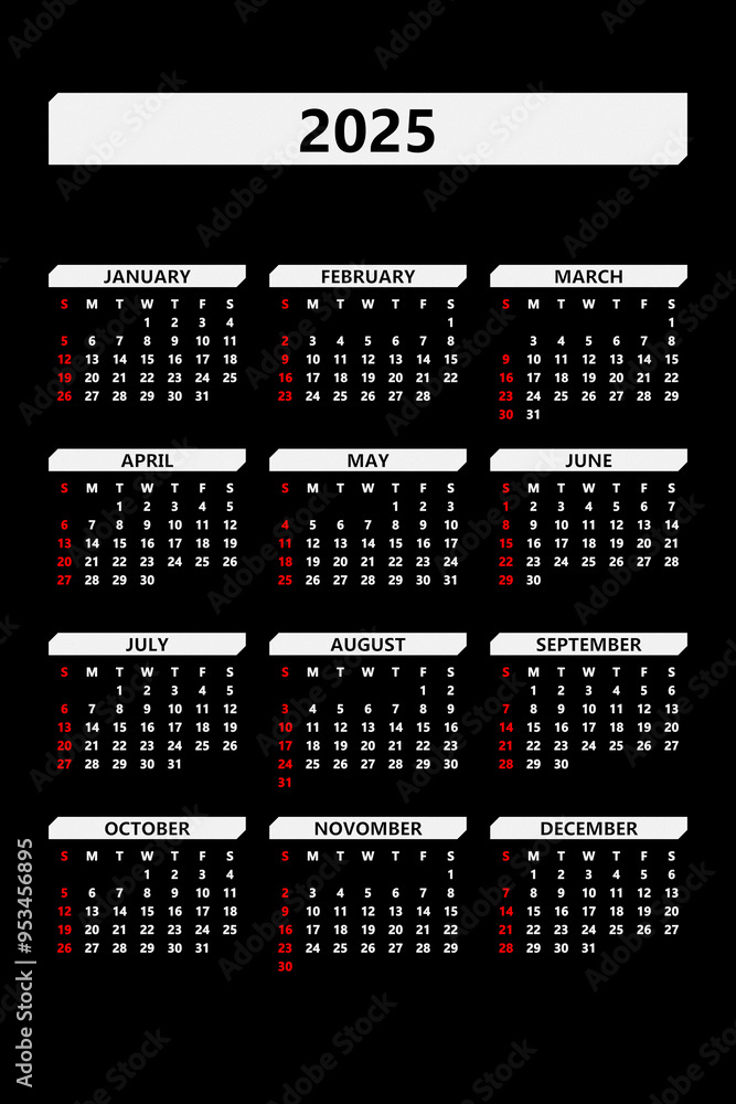 Multicolored monthly calendar template in minimalist style for 2025 ...