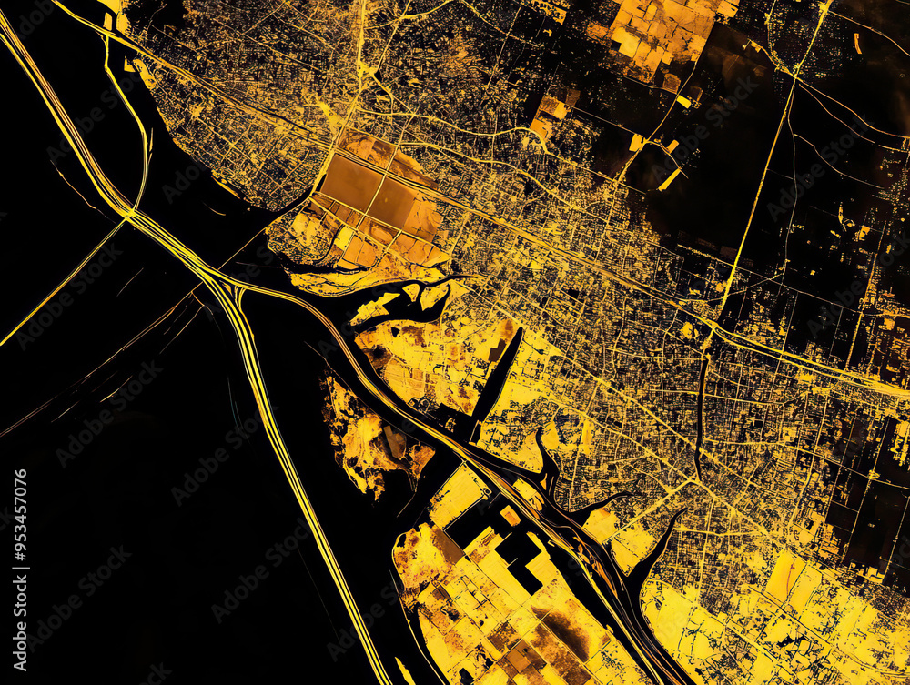 Technical aerial visual, 3D LiDAR GIS aerial map satellite scan model ...