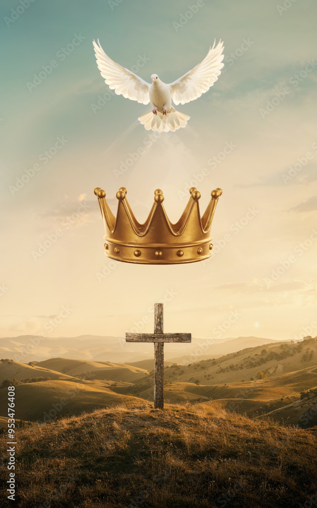 The Holy Trinity depicted as a white dove for the holy spirit, the ...