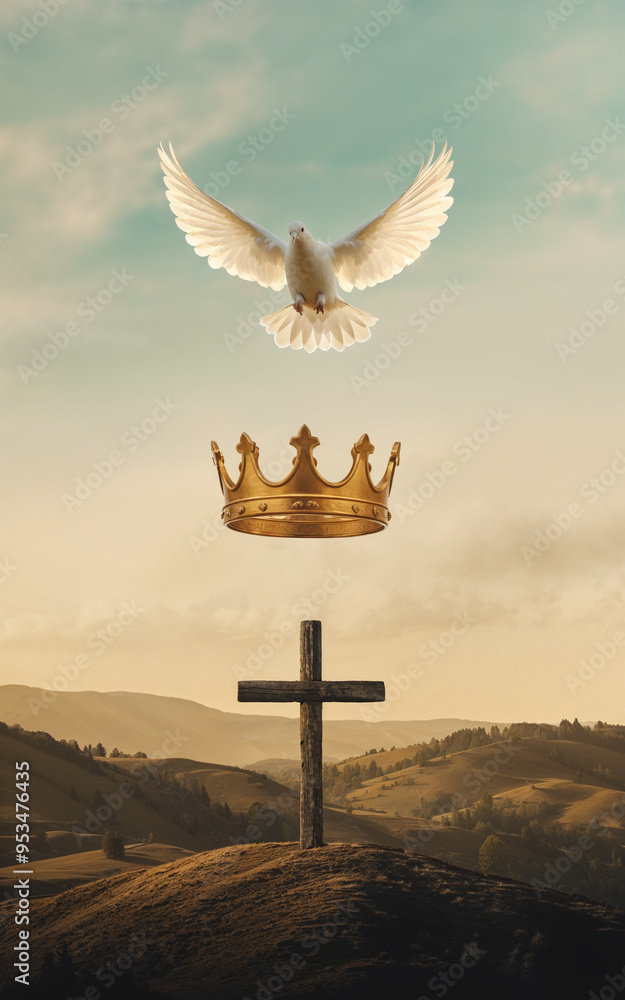 Conceptual depiction of the Holy Trinity: a white dove symbolizing the ...