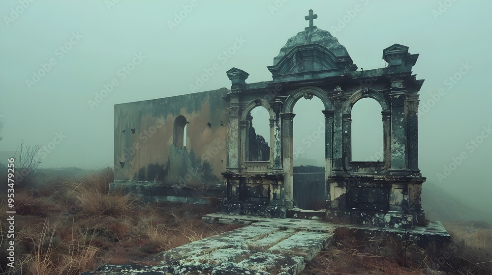 Crumbling Mausoleum in Desolate Graveyard Symbolizing Forgotten ...