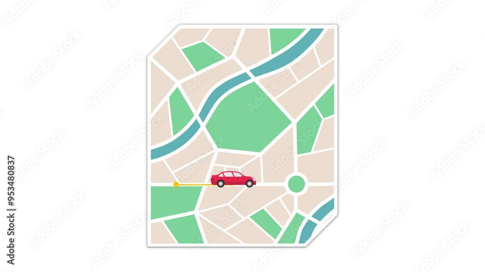 4K video Map Footage with Map, Car and Pin Location on White Screen ...