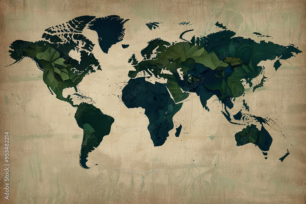 Earth Day Eco Design Featuring Earth Map, Trees, Water, and Shadows A ...