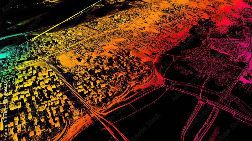 Technical aerial visual, 3D LiDAR GIS aerial map satellite scan model ...