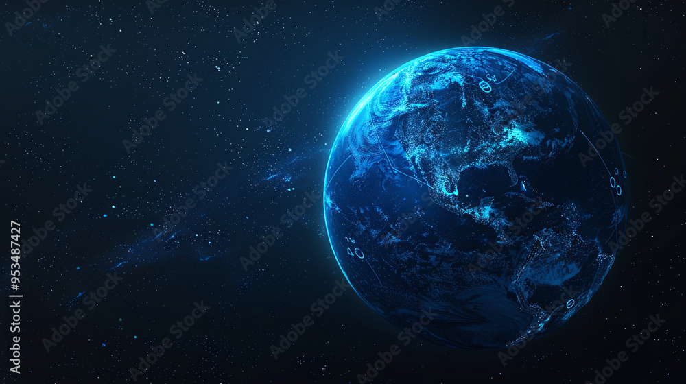 3d render planet earth sphere map on black dark background graphic ...