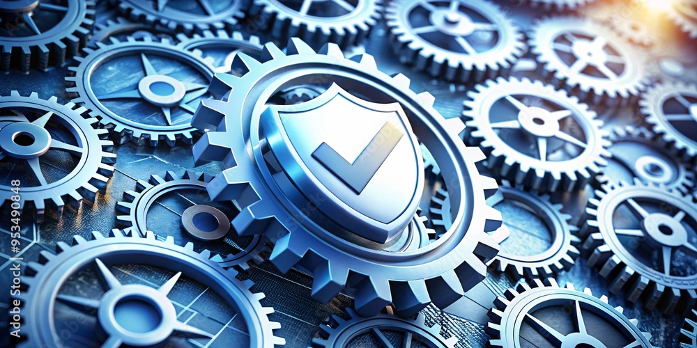 Cybersecurity and Technology Gears Concept. A close-up of interlocking ...