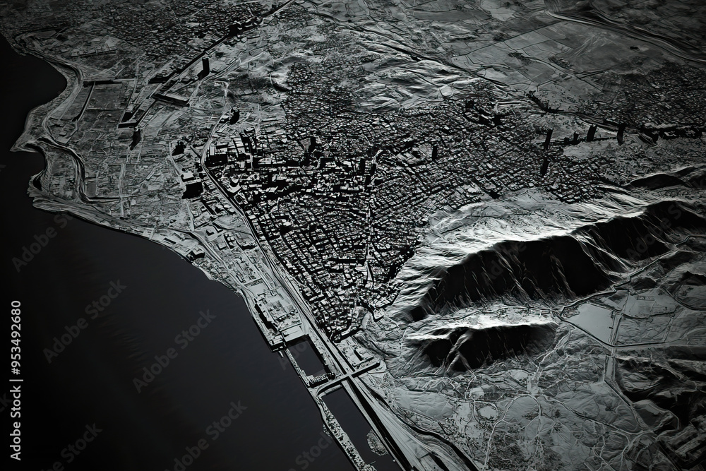 Technical aerial visual, 3D LiDAR GIS aerial map satellite scan model ...