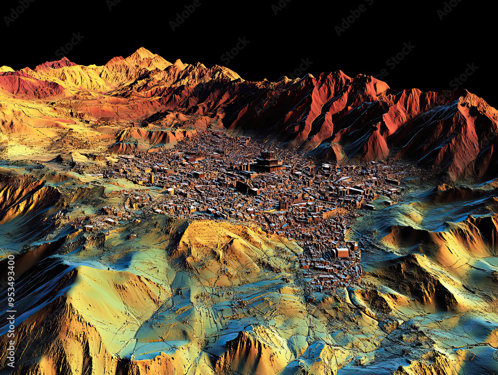 Technical aerial visual, 3D LiDAR GIS aerial map satellite scan model ...