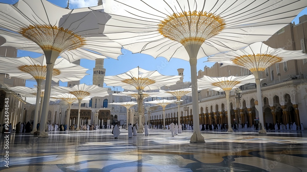 Medina Haram Piazza Shading Umbrellas or Al-Masjid An-Nabawi Umbrellas ...