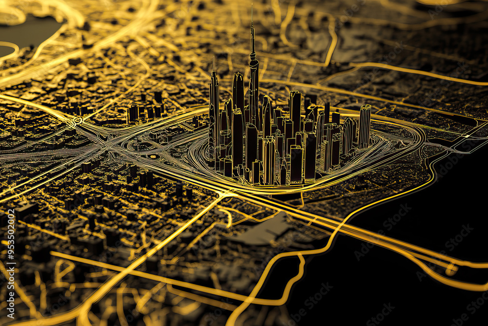 Technical aerial visual, 3D LiDAR GIS aerial map satellite scan model ...